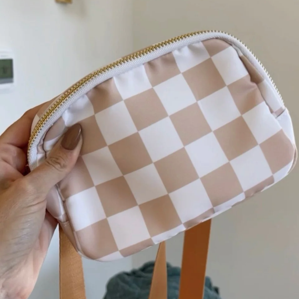 TAN CHECKERED BELT BAG – CHAOS + CO.